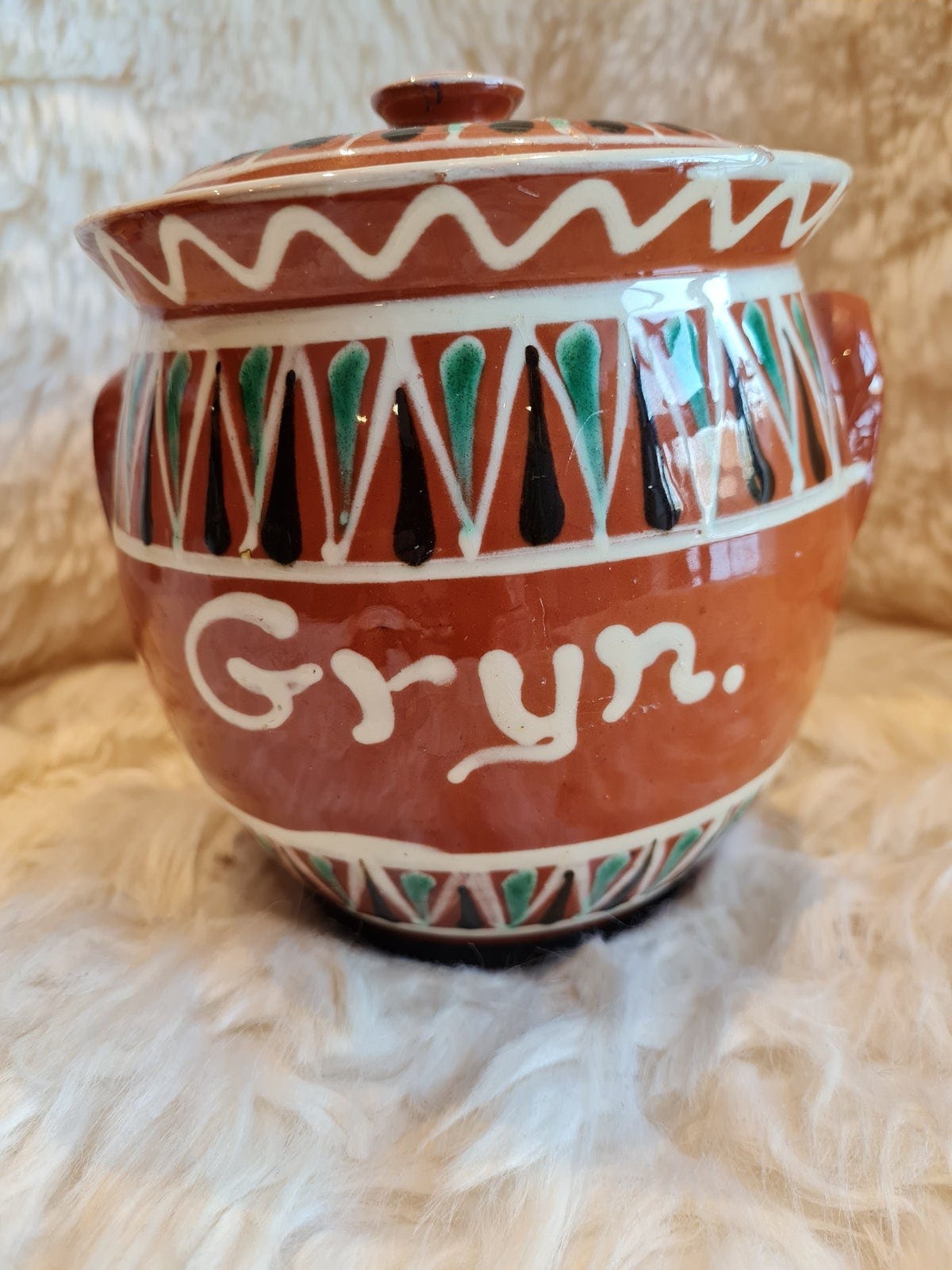 Keramik, Gryn lerpotte med låg, lågkrukke | DBA