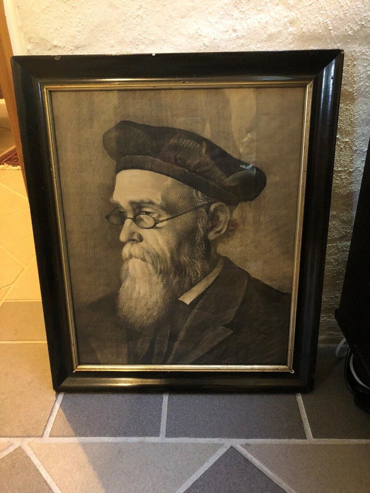 Ældre kultegning Portræt Rammemål 49x40 cm , Ukendt, motiv: Portræt af ...