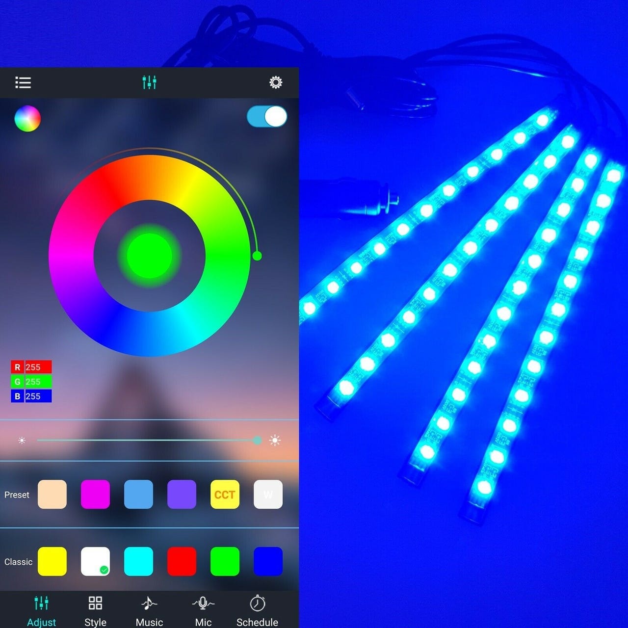 Lys og lygter, Gulvlys 48 RGB LED Bluetooth Controller | DBA
