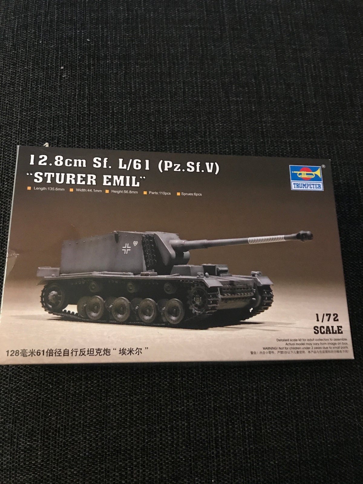Byggesæt, Trumpeter 12,8cm Sf. L/61 (Pz.Sf.V) “Sturer Emil”, skala 1/72 ...