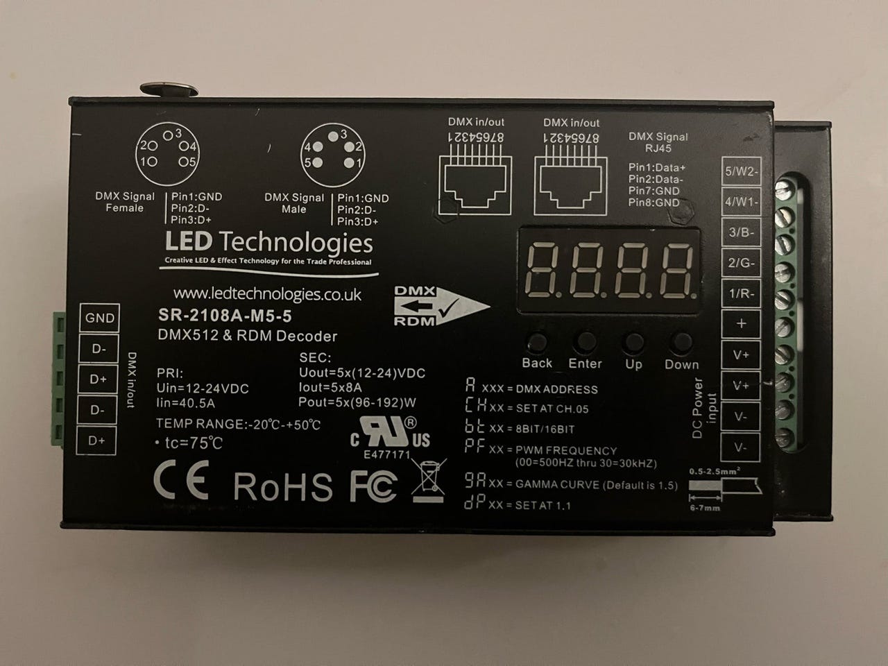 SR-2108A-M5-5, DMX512 & RDM decoder | DBA