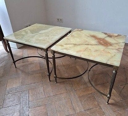 Bord - Marmor, Messing - To vintage sideborde lavet af messing og ...