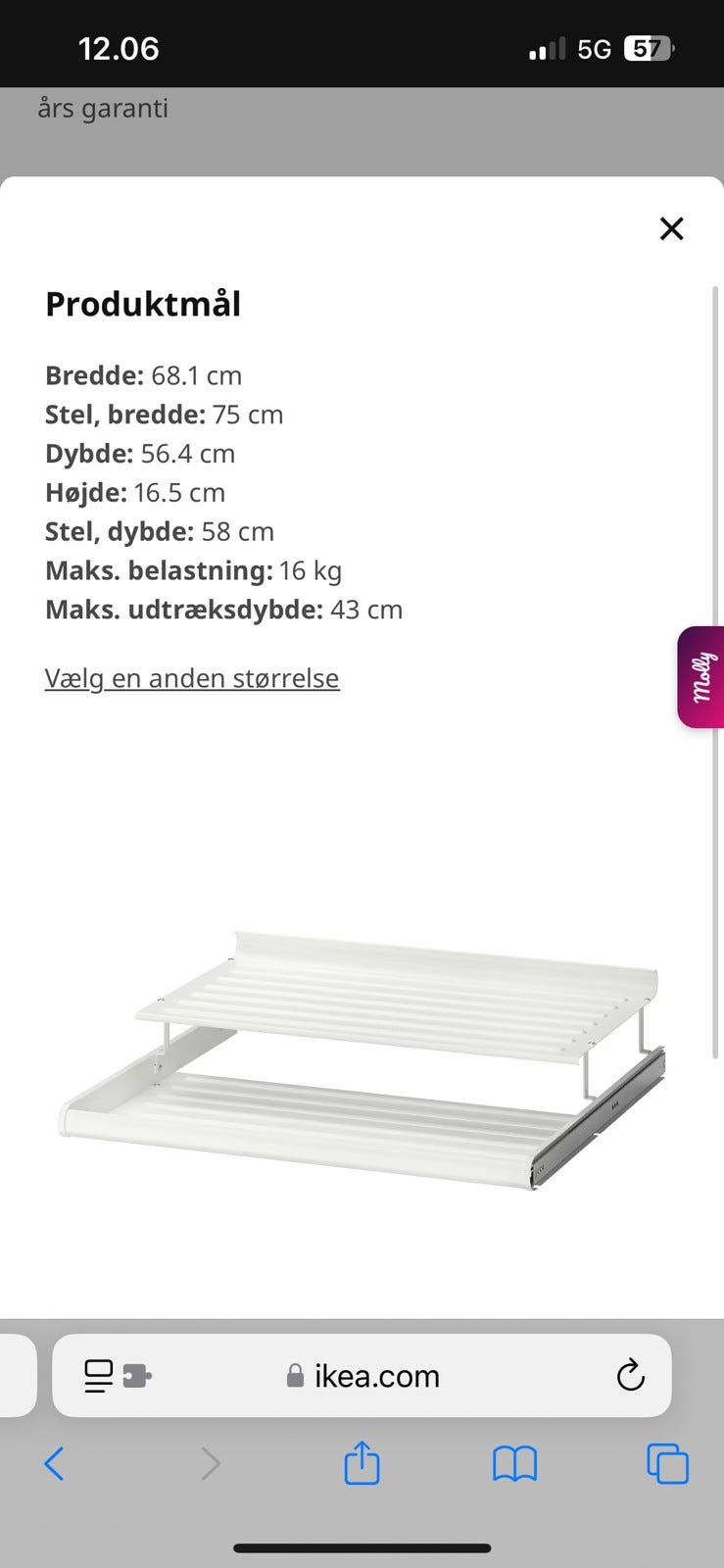 KOMPLEMENT Udtrækkelig skohylde, hvid, 75x58 cm | DBA