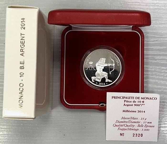 Monaco. 10 Euro 2014 "Hercules the Archer" Proof | DBA