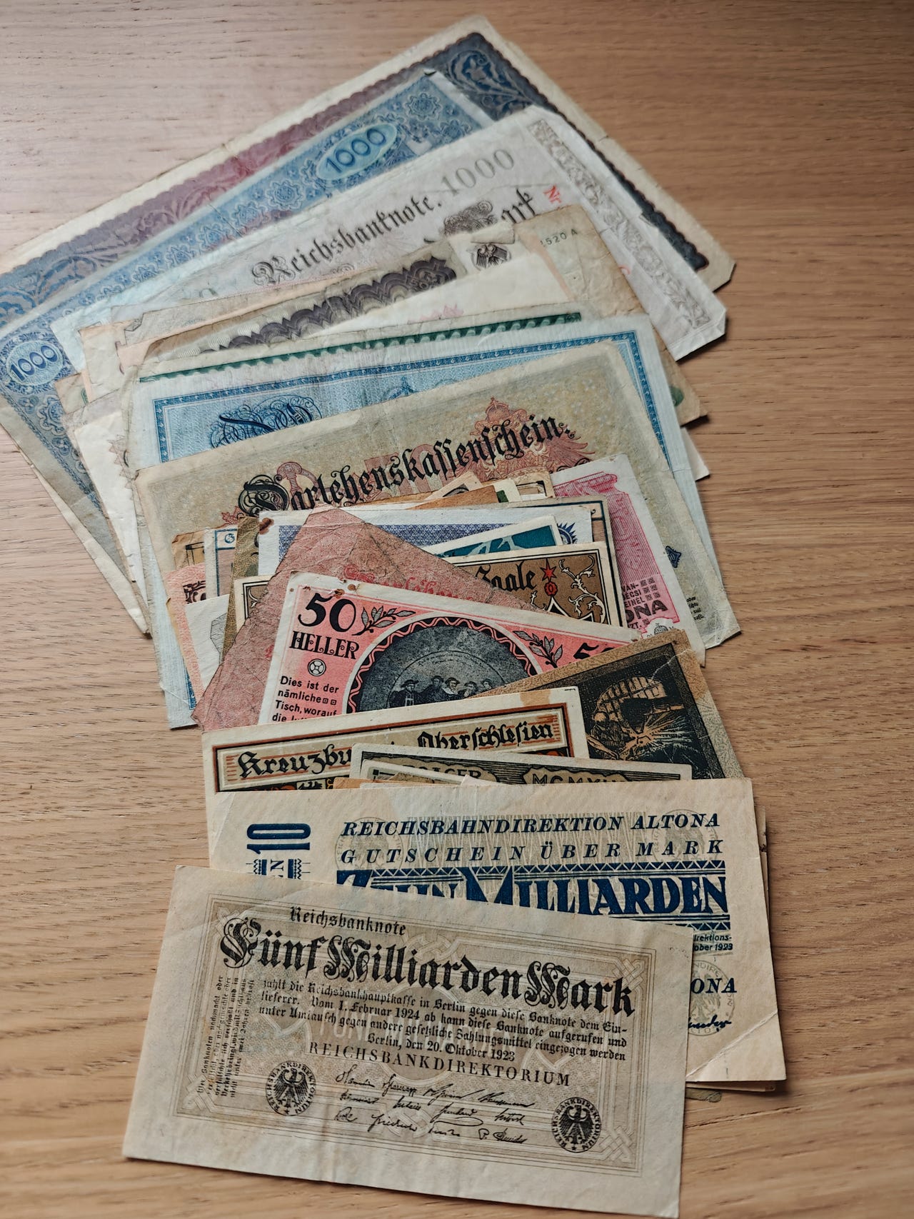 Tyske og østrigske sedler fra starten af 1900 tallet. | DBA