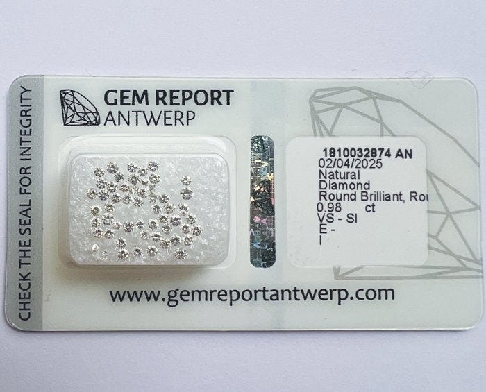55 pcs Diamant (Natur) - 0.98 ct - Rund - E, I - SI1, VS1 - Gem Report ...