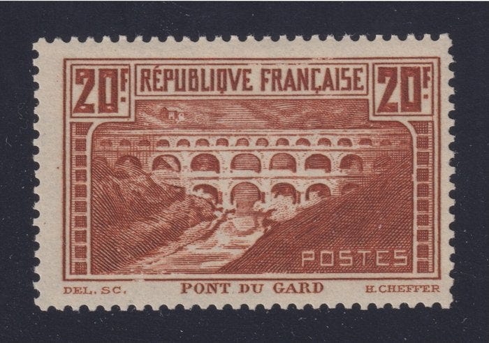 Frankrig 1929 - Pont du Gard" N°262 (type II), Neuf**, signeret J.F ...