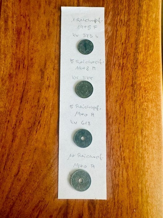 Tyskland, Det Tredje Rige Collection of 1 Reichspfennig/5 Reichspfennig ...