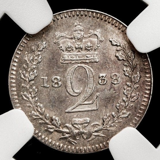 Kongeriget Storbritannien. Victoria. 2 Pence 1838 - NGC MS63 | DBA