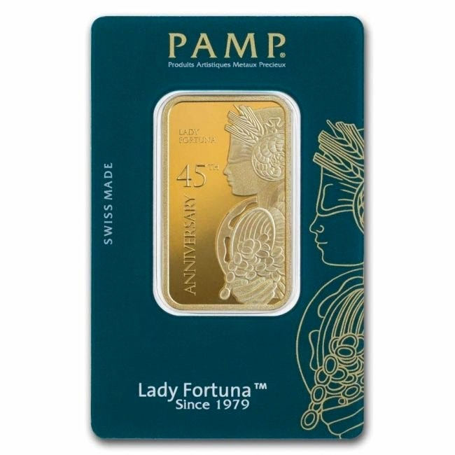 1 Troy Ounce - Guld - 1 oz 9999 Gold Bar PAMP Suisse Lady Fortuna 45th ...