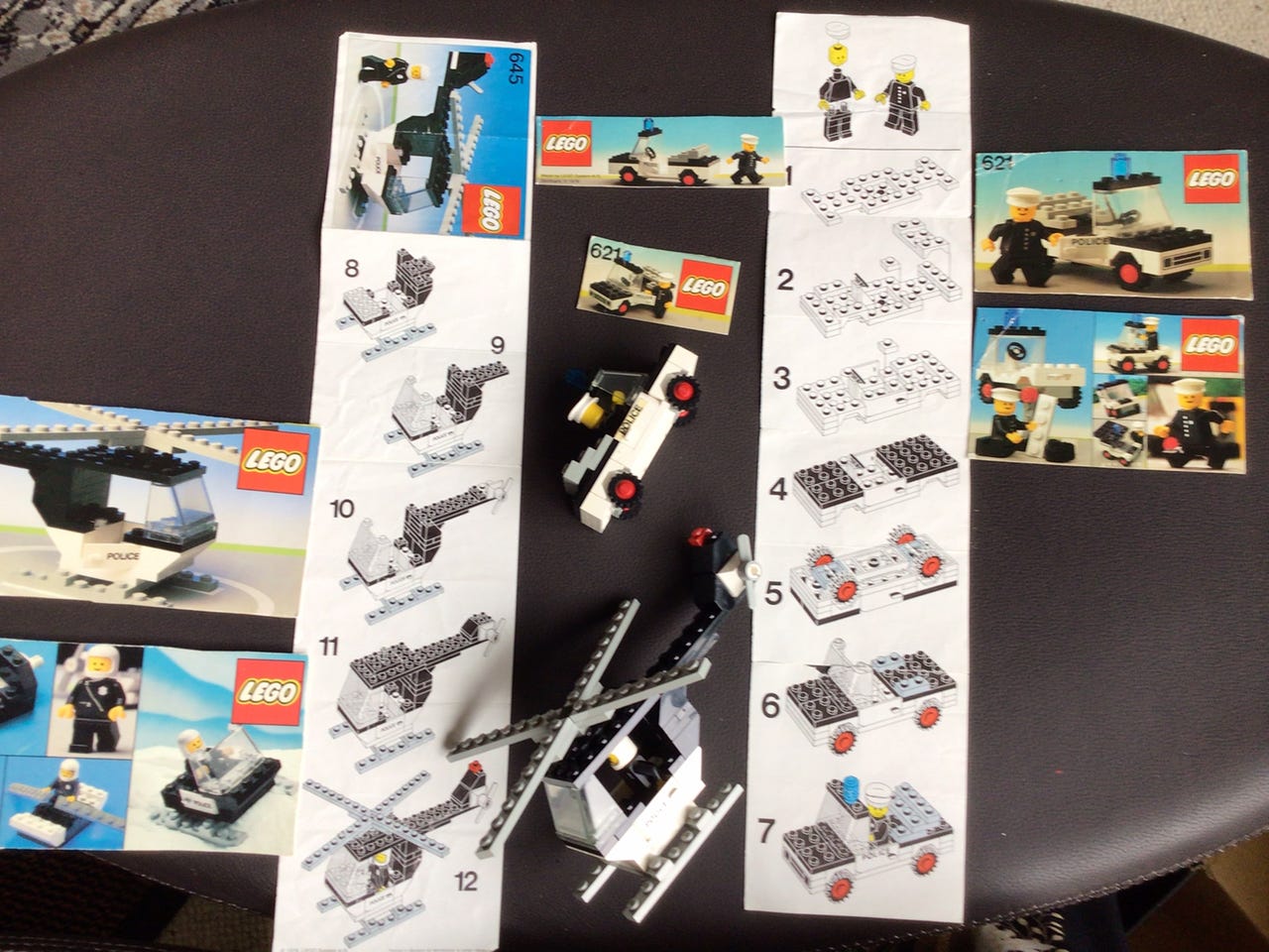 Lego 2 sæt: 621 og 645 Politibil fra 1978, politihelikopter fra 1979 ...