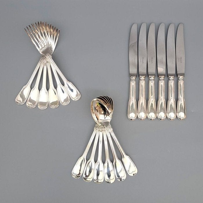 Christofle model: Chinon Dinerbestek - Bestik sæt (18) - Forsølvet | DBA