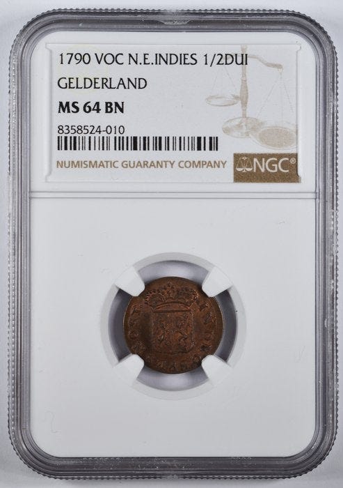 Hollandsk Østindien. VOC Gelderland ½ Duit 1790 MS64 BN. | DBA
