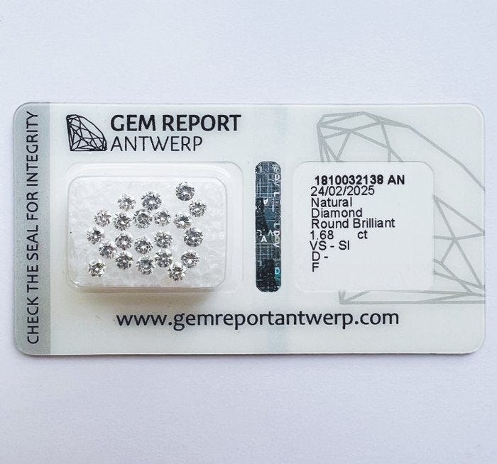 21 pcs Diamant (Natur) - 1.68 ct - Rund - D (farveløs), F - SI1, VS1 ...