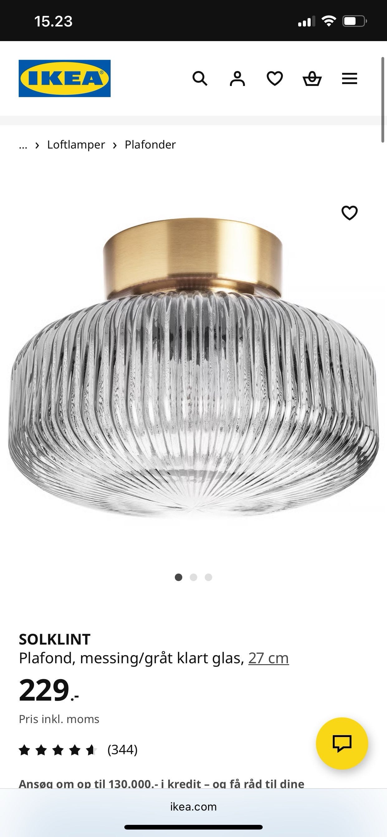 Væglampe loftlampe solklint glas gylden guld | DBA