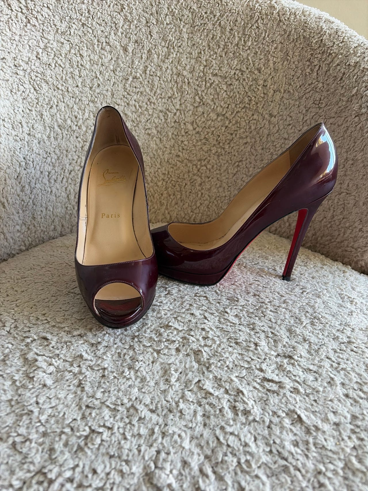 Christian Louboutin Højhælet Sko Størrelse 38,5 Bordeaux Lak | DBA
