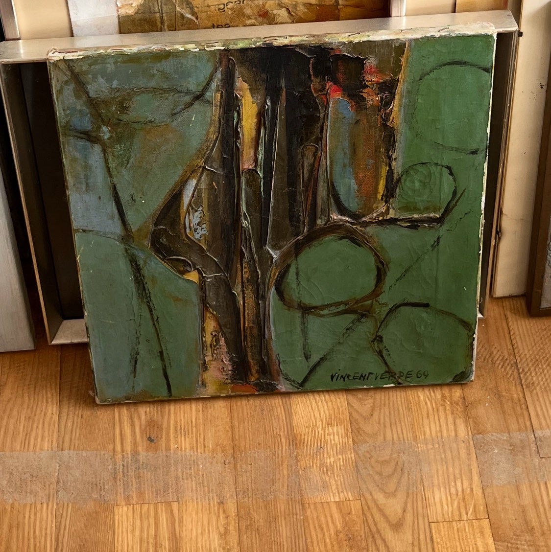 Vincent Verde Maleri Abstrakt Kunst 1969 Grøn | DBA