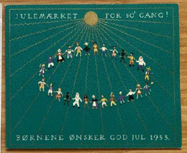 Danmark Julemærket fo 50 gang Børn ønsket god jul 1953 | DBA