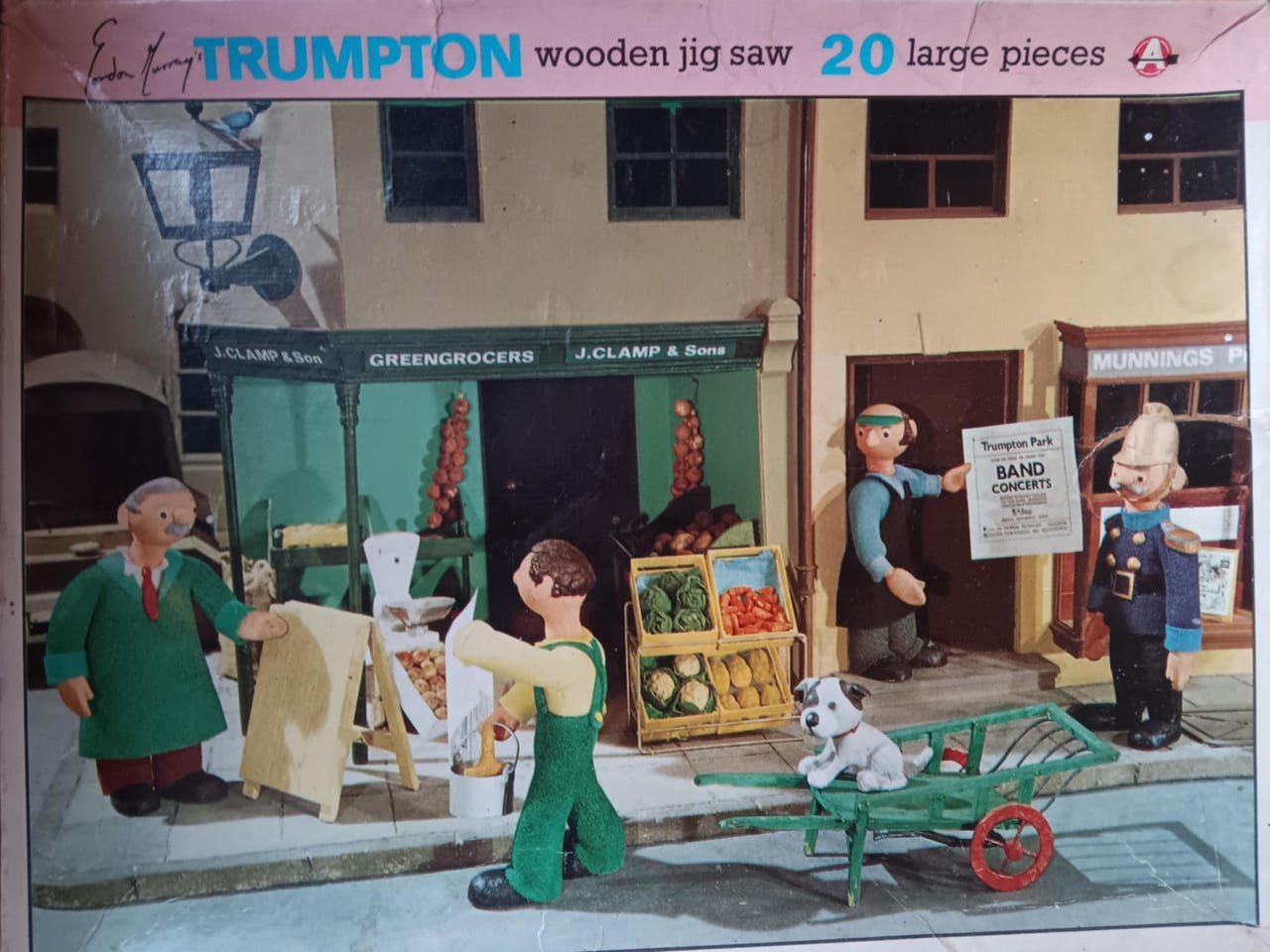 Trumpton 1968 engelsk vintage træpuslespil 20 brikker | DBA