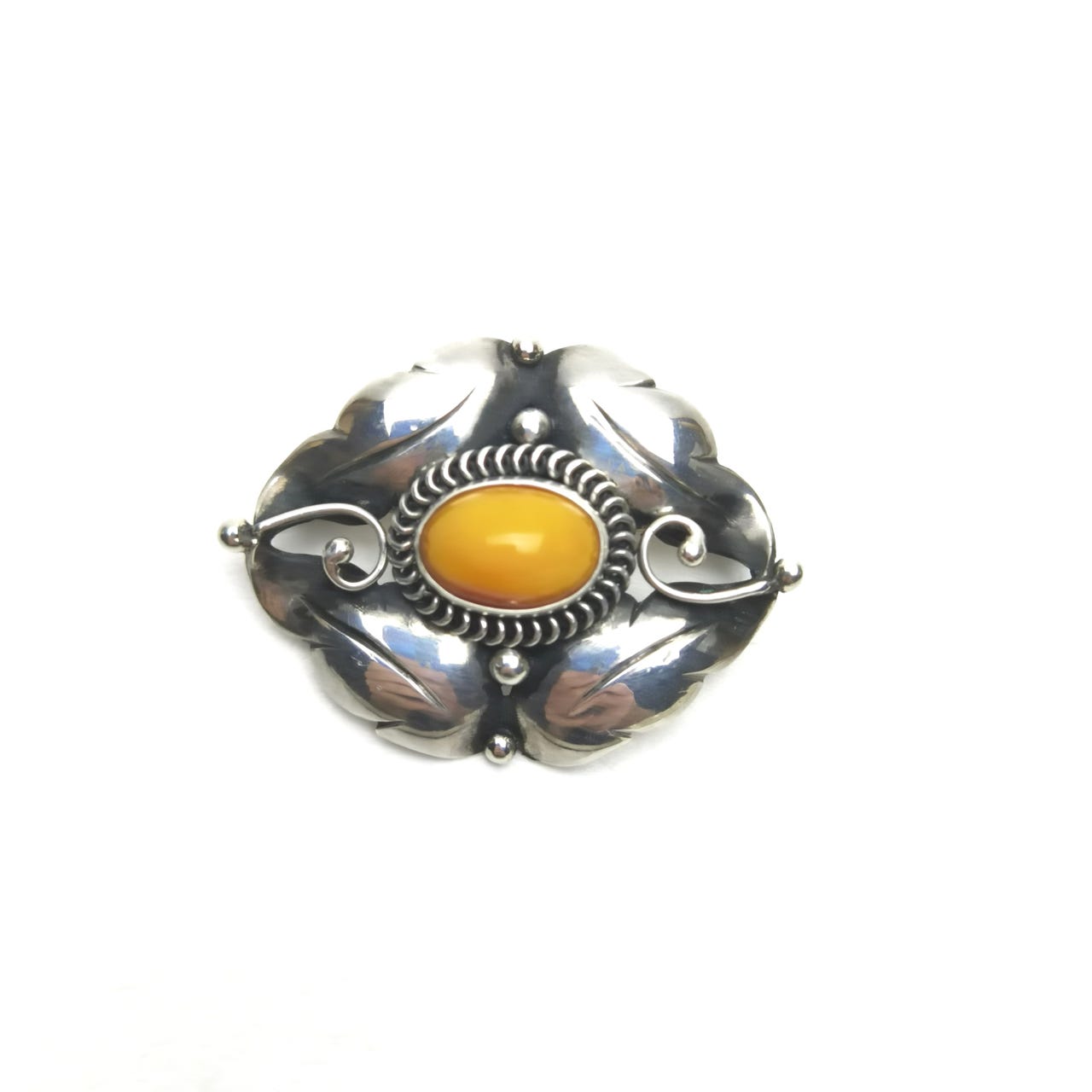 Alex Gunnar Andersen sterling sølv broche med rav | DBA