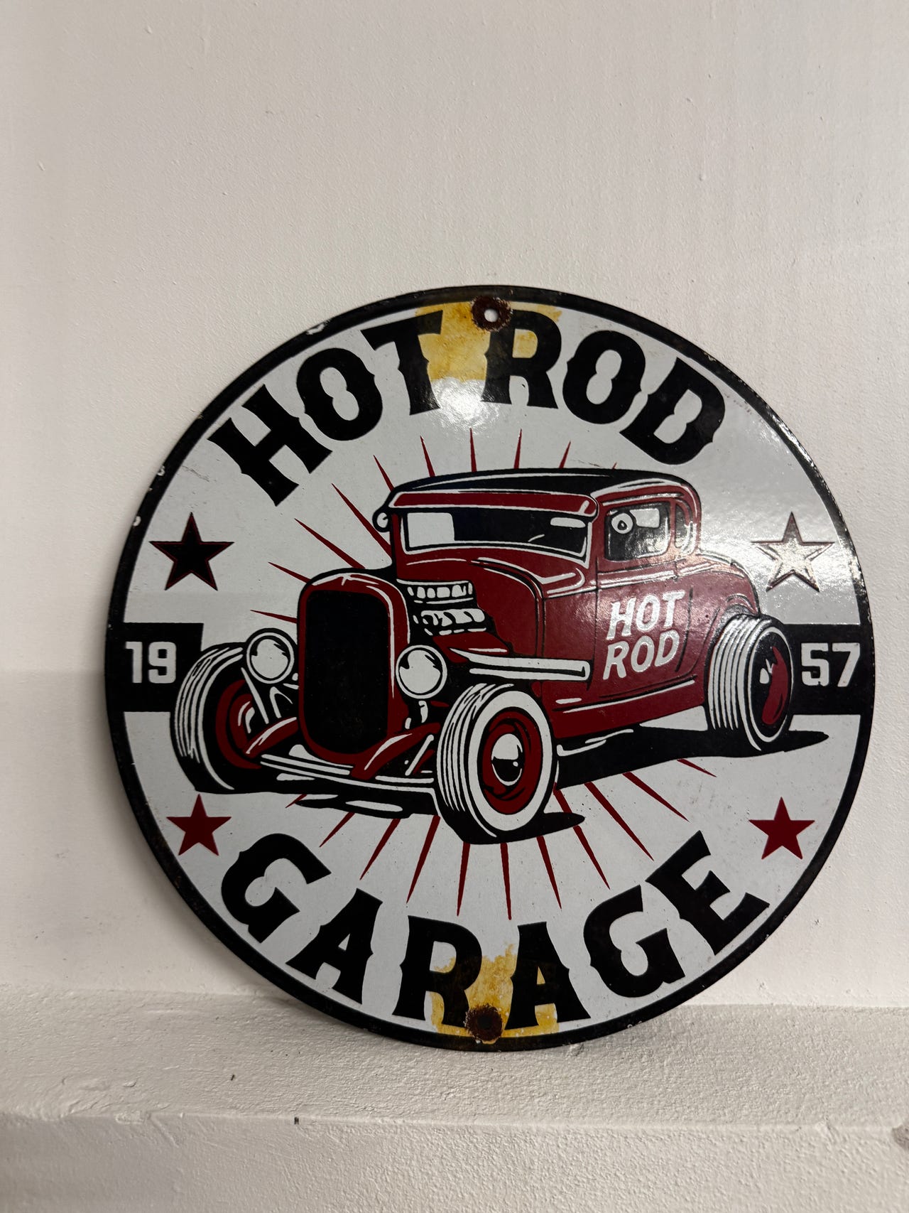 Hot Rod Garage – rundt emailjeskilt – amerikansk retro | DBA