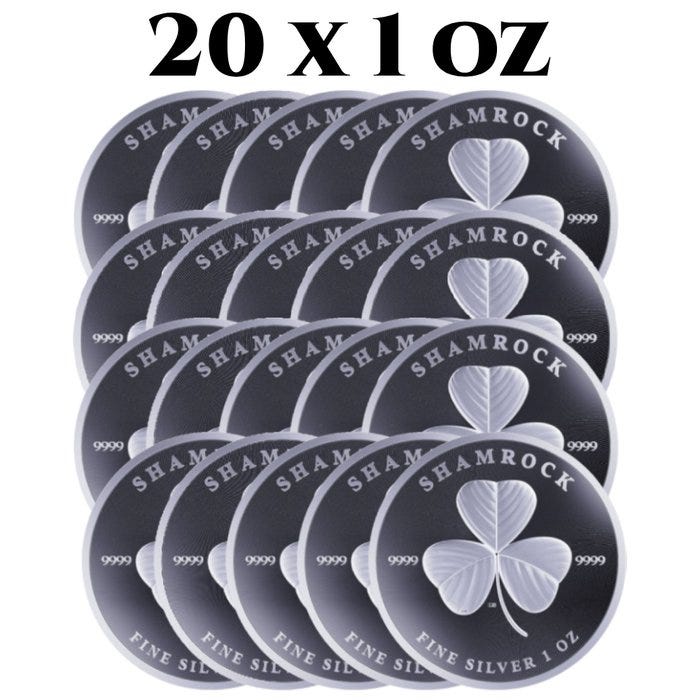 Niue. 2 Dollars 20 x 2022 1oz $2 NZD Niue Shamrock Silver Coin BU (In ...