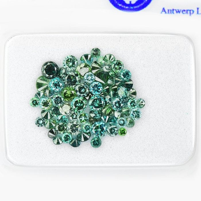 75 pcs Diamant (Farvebehandlet) - 1.06 ct - Rund - Fancy light, Fancy ...