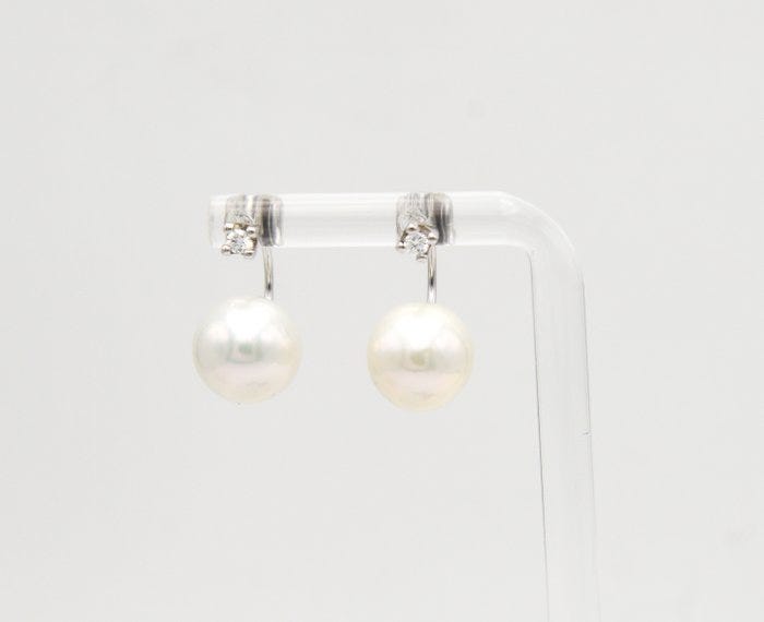 Øreringe - 18 kraat Hvidguld Diamant (Natur) - Perle | DBA