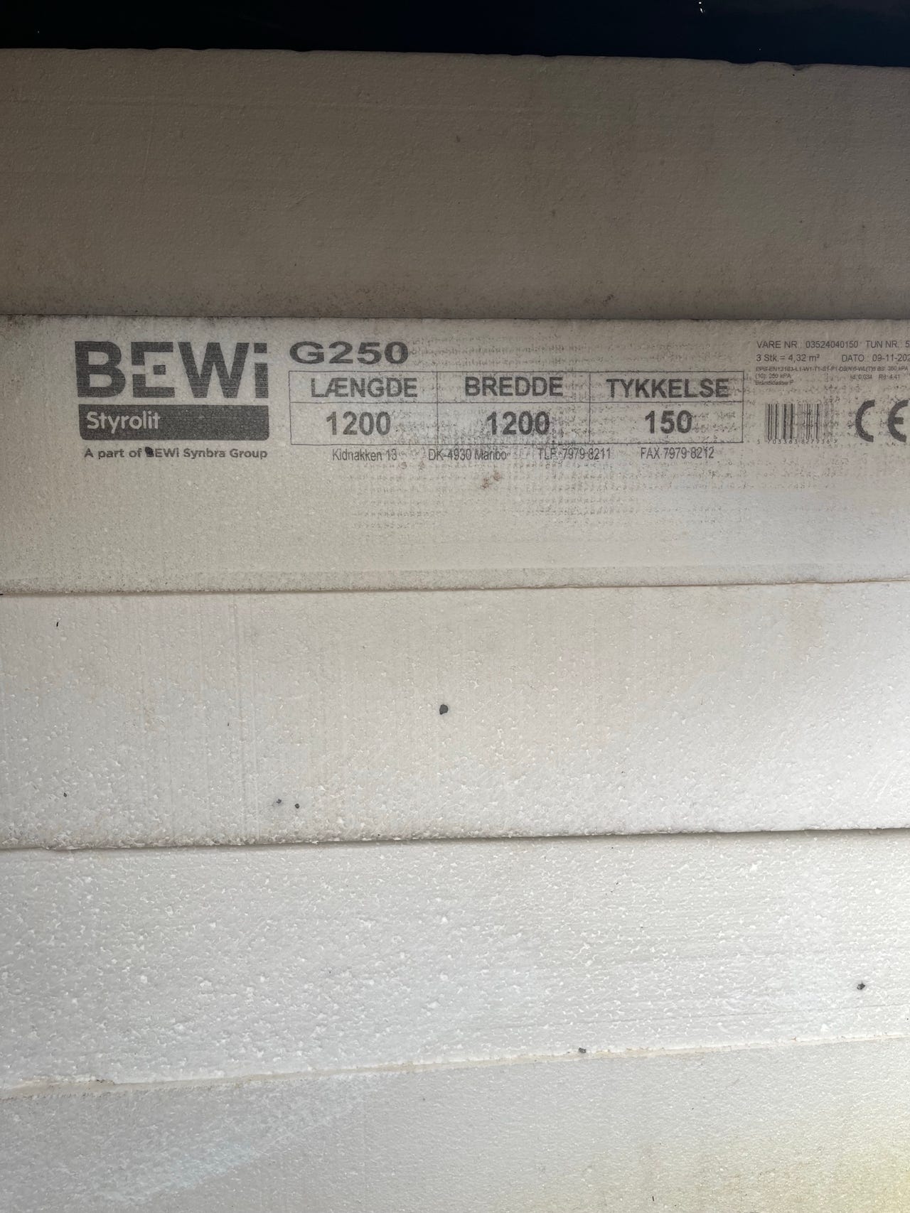 BEWi G250 isoleringsplader 1200x1200x150 mm hvid | DBA