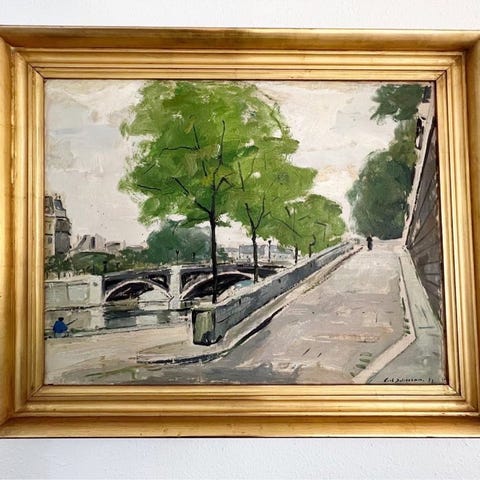 Dansk oliemaleri fra 1938 – Parti fra Lillebælt – signeret E ...