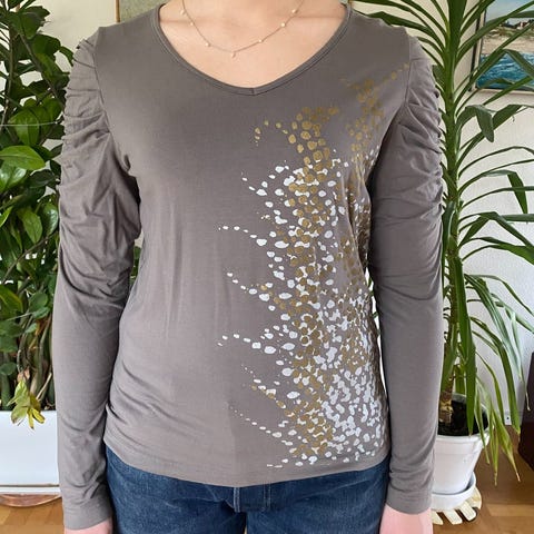 Mørkegrå ribbet slå-om bluse med snøre – Str. M | DBA