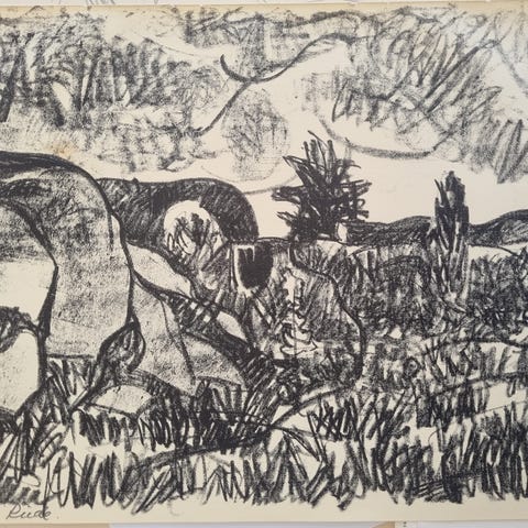 Olaf Rude. Bornholm landskab. 1942. Signeret litografi | DBA