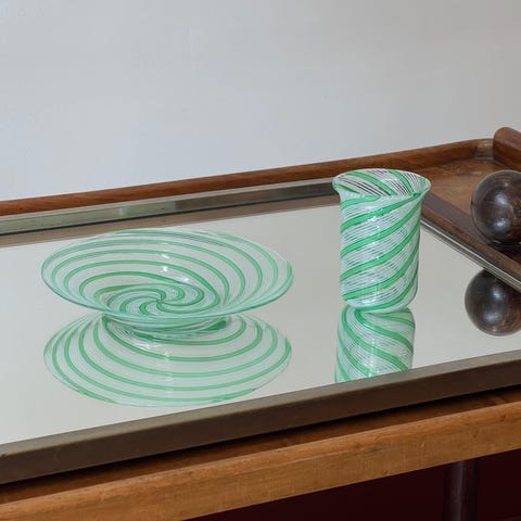 Vintage golden/white swirl Murano latticino bowl (2 available) | DBA