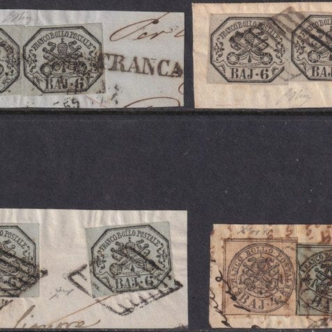 Antikke Italienske Stater - Kirkestaten 1852 - I^ Em. Samling af 7 par Sass 1... | DBA