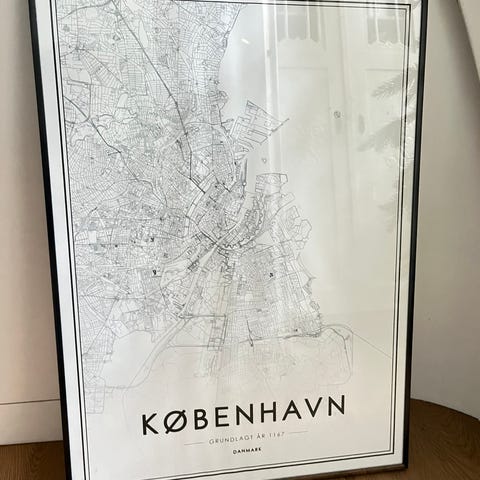 Plakat kunst København, men sort ramme 50/70 | DBA