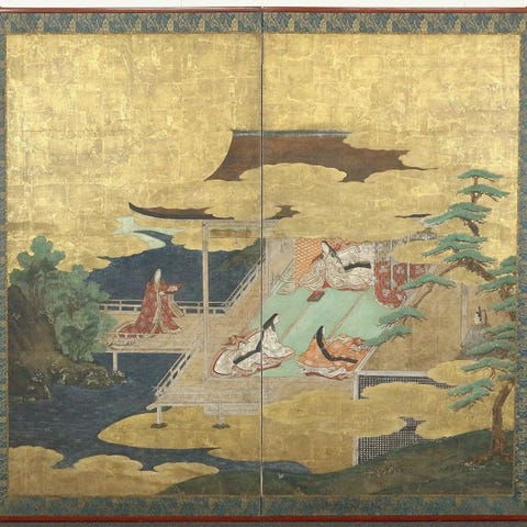 Byōbu foldeskærm - En seks-panelers foldeskærm (Byōbu) med et ...
