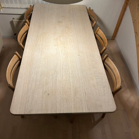 Egetræ spisebord med 6 stole | DBA