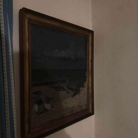 Dansk oliemaleri fra 1938 – Parti fra Lillebælt – signeret E ...