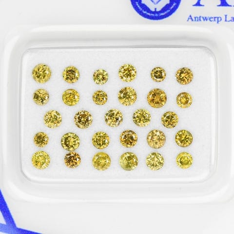 75 pcs Diamant (Farvebehandlet) - 1.06 ct - Rund - Fancy light, Fancy ...