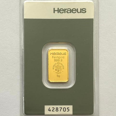5 gram - Guld - 5 Grams 9999 Gold Bar Argor-Heraeus (In Assay ...