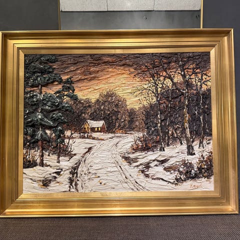 Dansk oliemaleri fra 1938 – Parti fra Lillebælt – signeret E ...