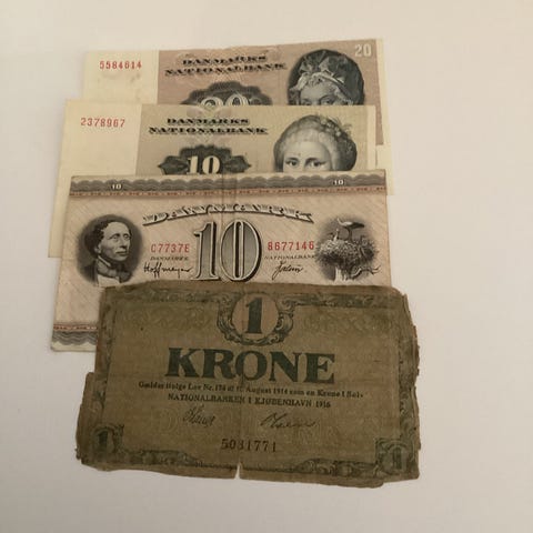 Danmarks Nationalbank gamle 10 og 20 kroners sedler samling | DBA